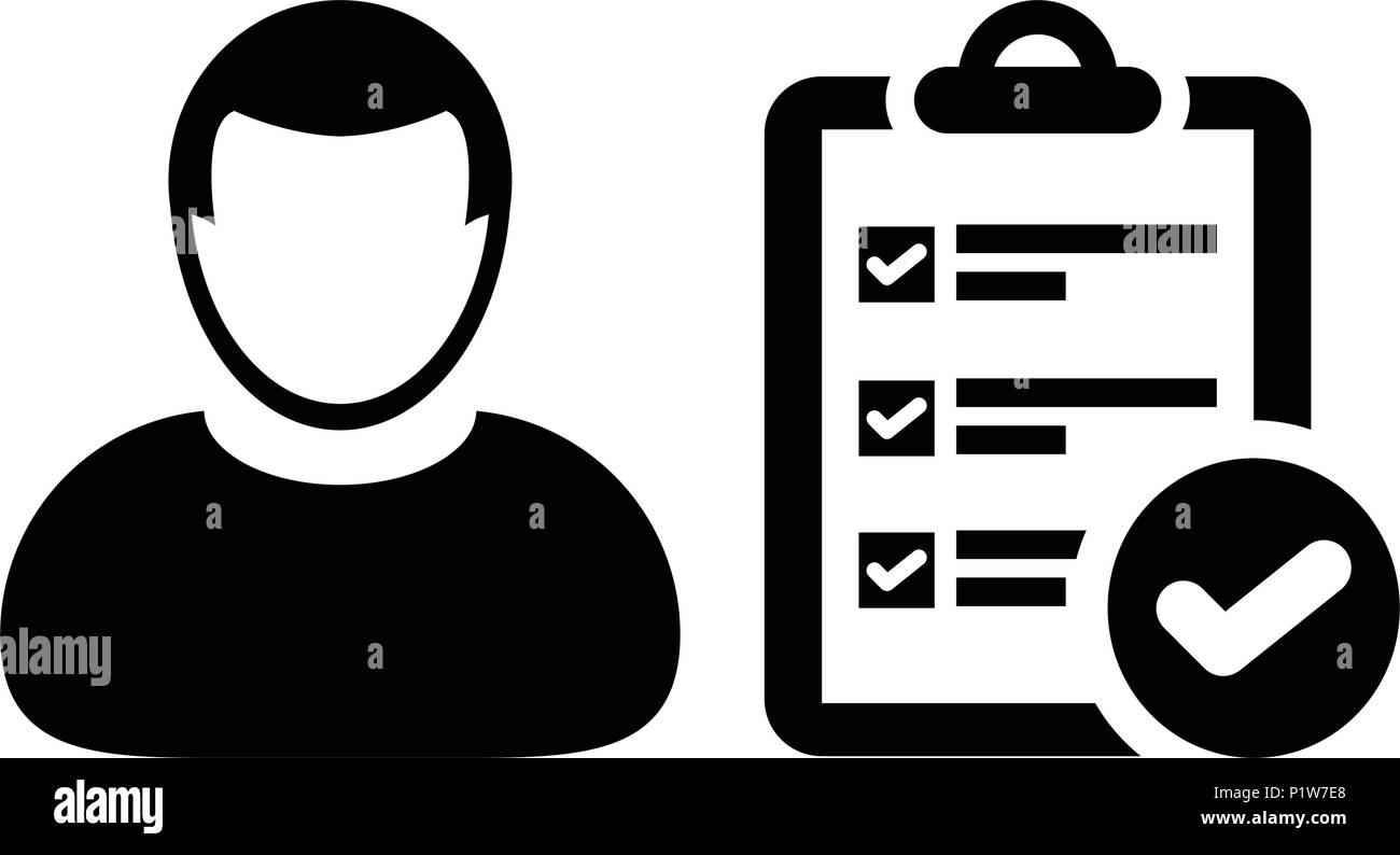 Checklist icon vector male person profile avatar with survey report ...