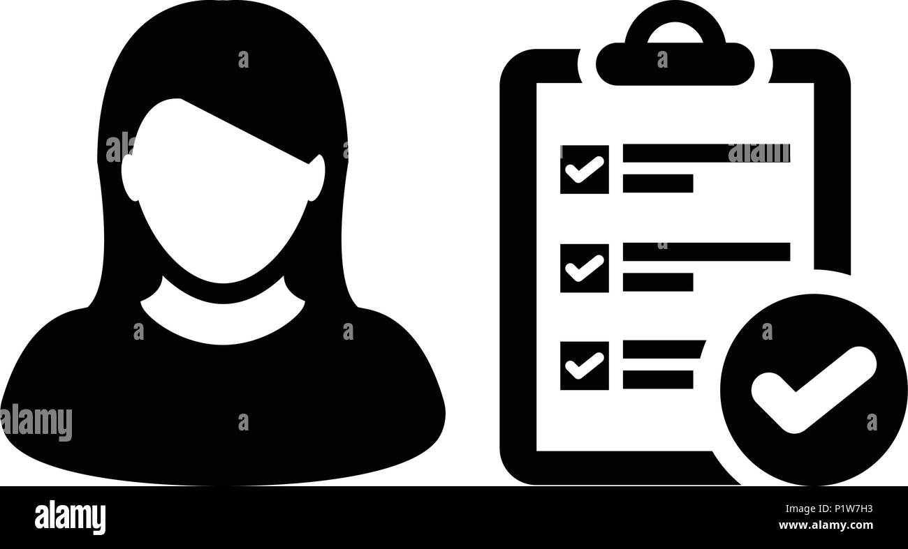 Survey icon vector female person profile avatar with project checklist ...