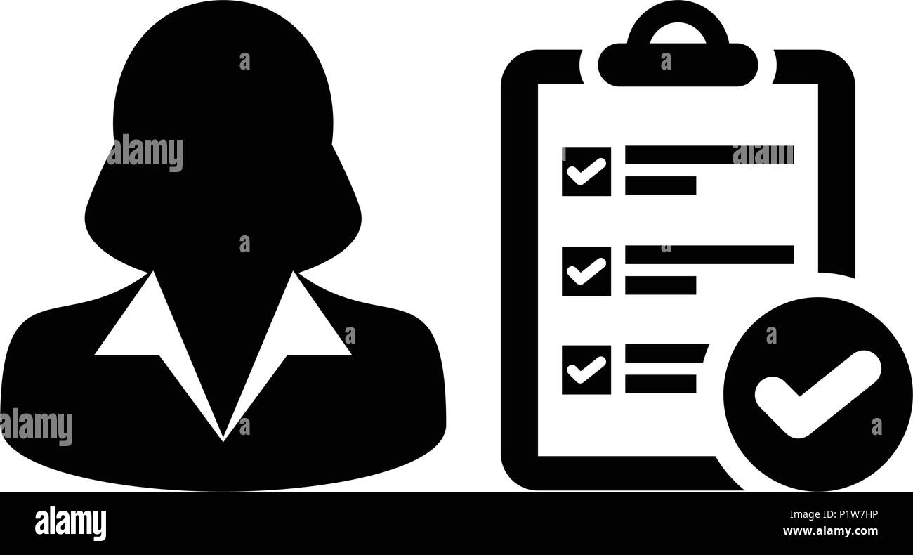 Report icon vector female person profile avatar with survey checklist ...