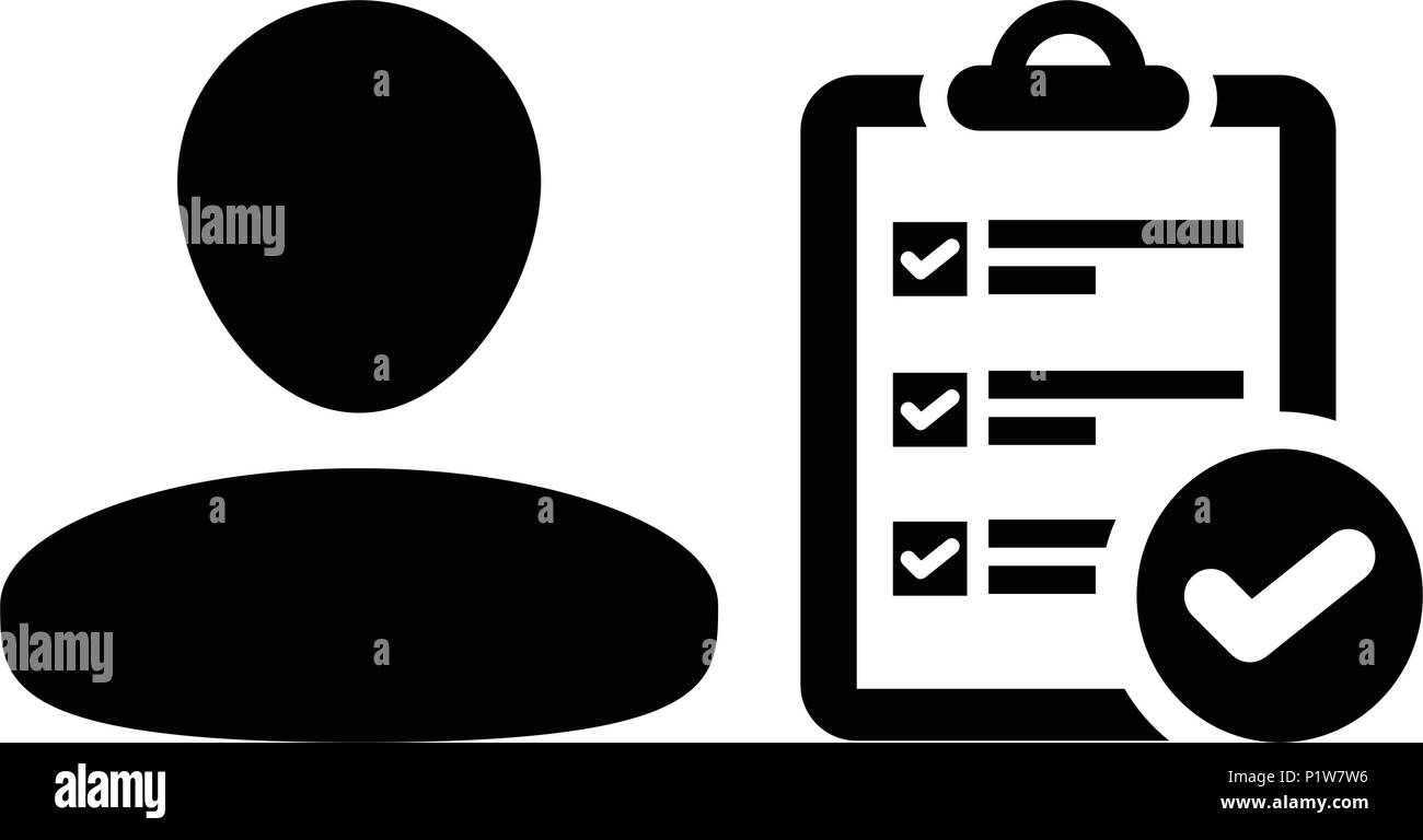 Exam icon vector male person profile avatar with document and tick ...