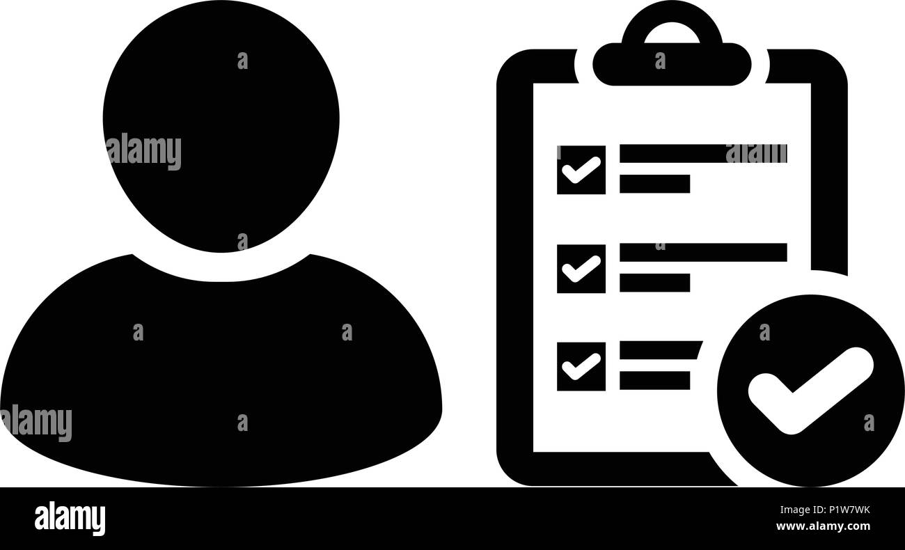 Exam icon vector male person profile avatar with document and tick ...