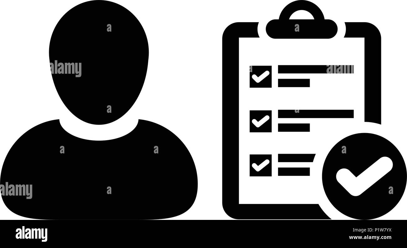 Tick symbol icon vector male person profile avatar with survey ...