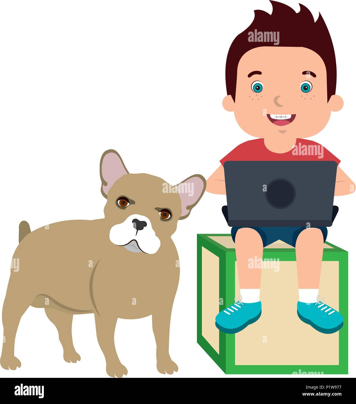 boy with laptop and cute dog Stock Vector Image & Art - Alamy