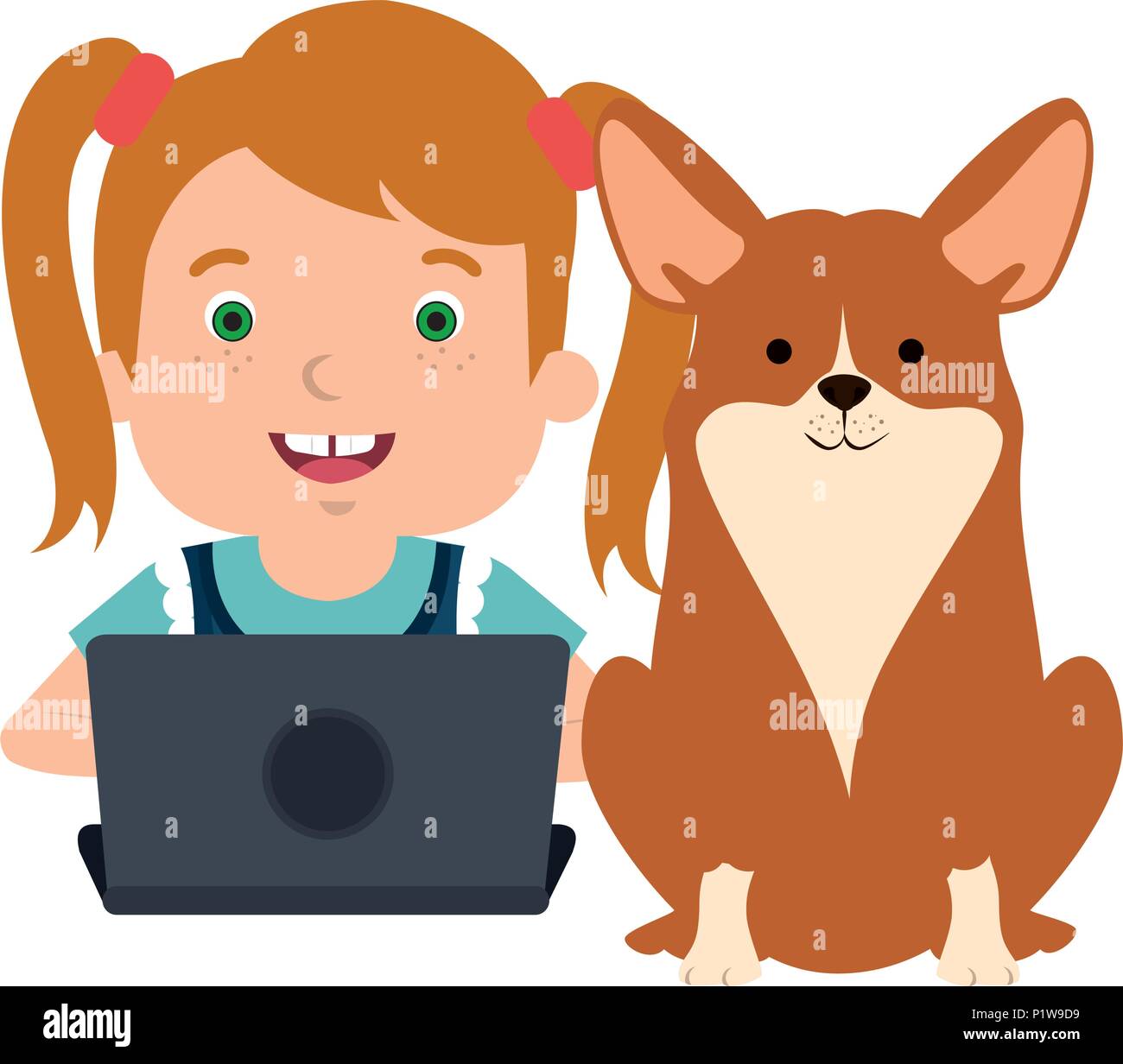girl with laptop and cute dog Stock Vector Image & Art - Alamy