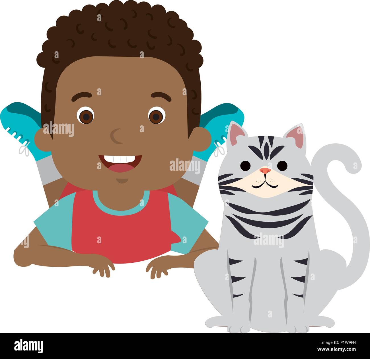 little boy with cute cat Stock Vector Image & Art - Alamy