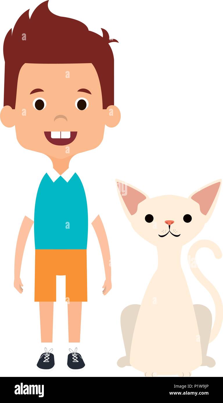 little boy with cute cat Stock Vector Image & Art - Alamy