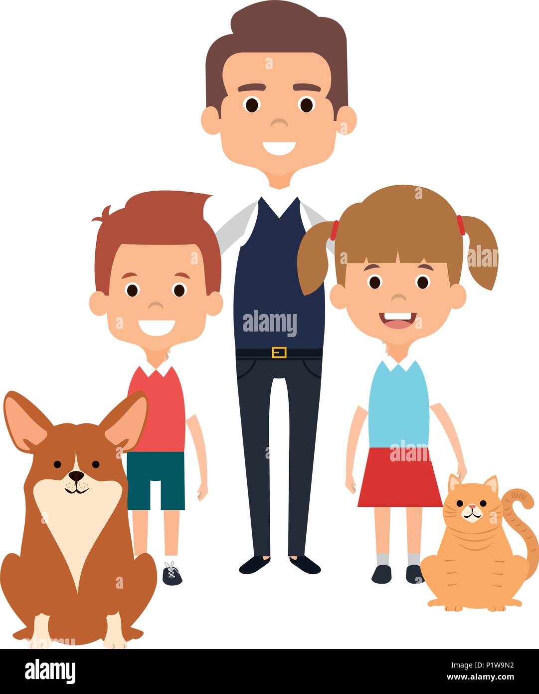 father and kids with cute mascots Stock Vector Image & Art - Alamy