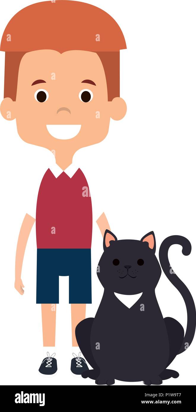 little boy with cute cat Stock Vector Image & Art - Alamy