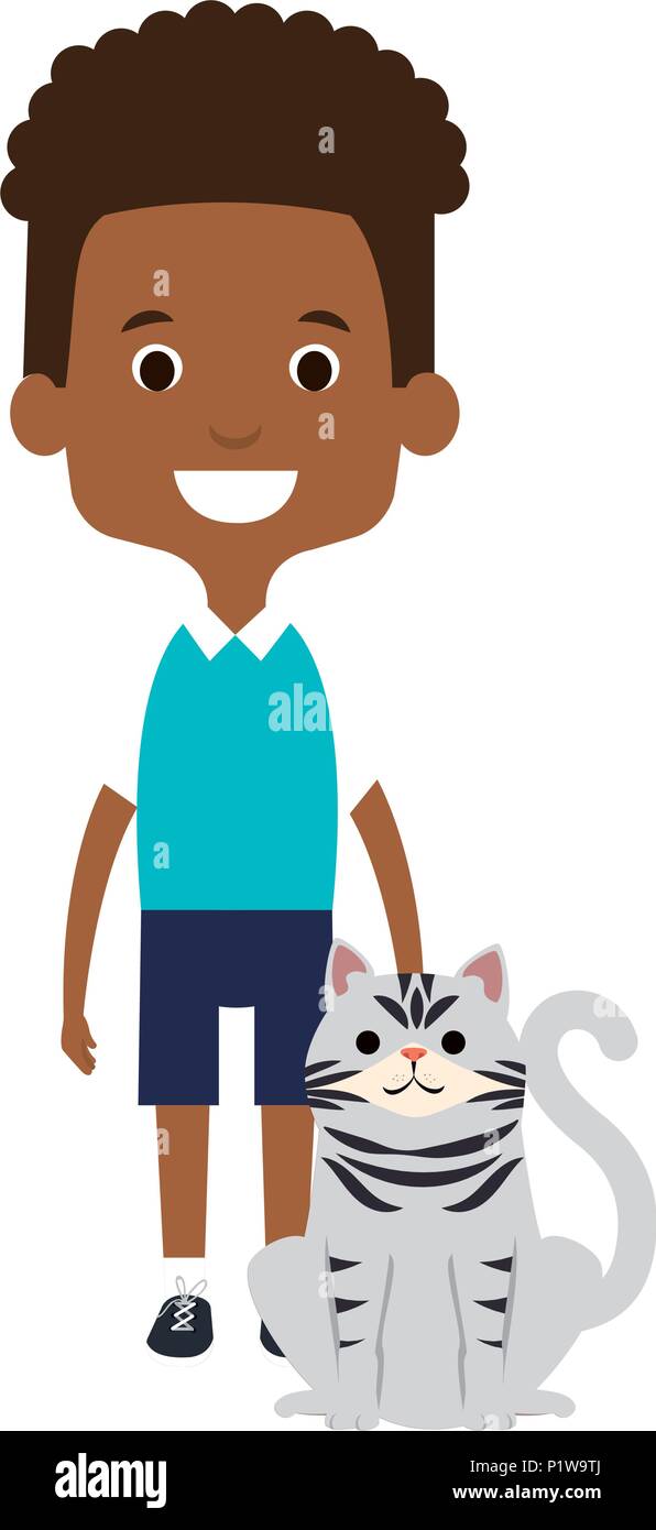 little boy with cute cat Stock Vector Image & Art - Alamy