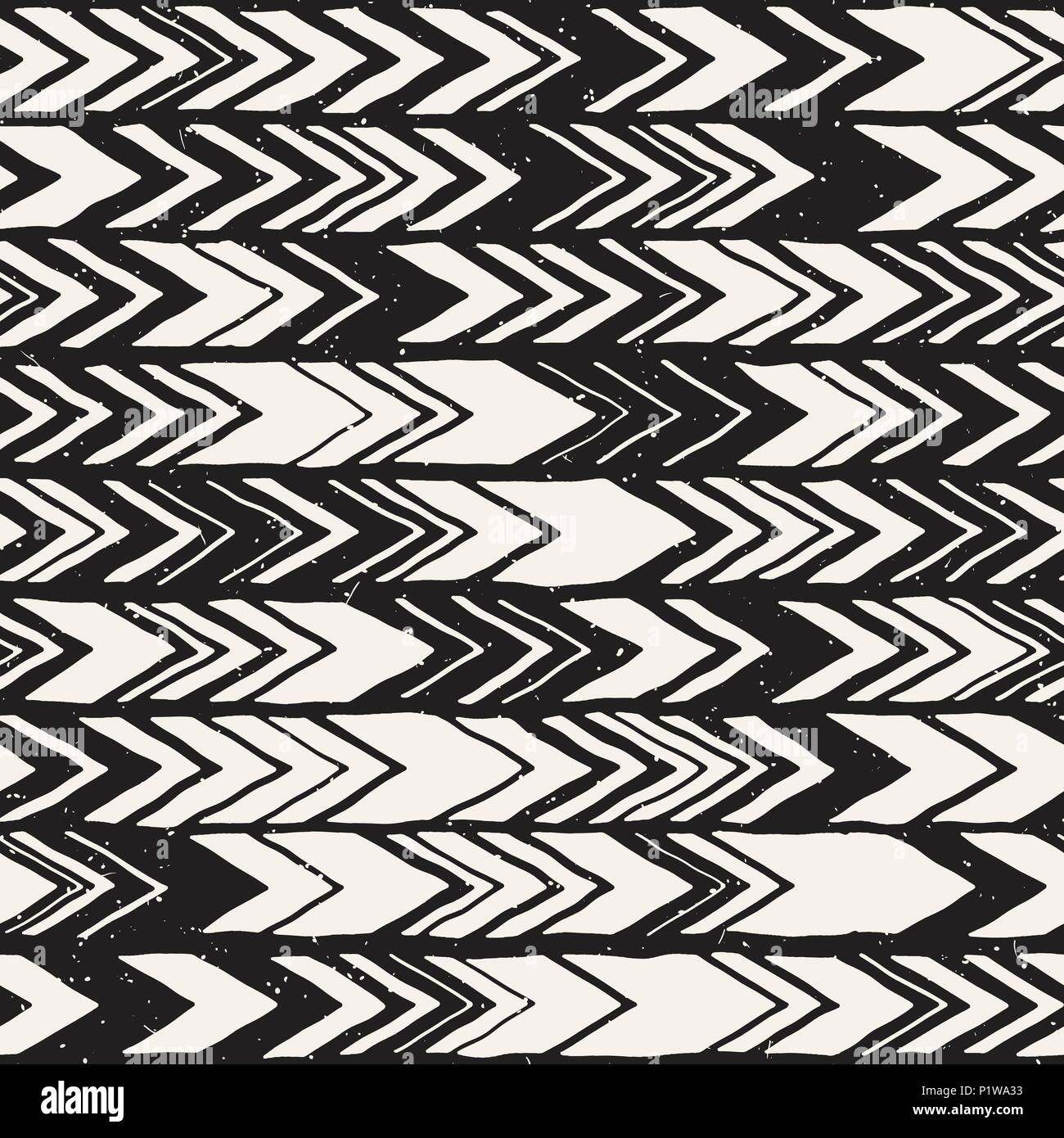 Seamless hand drawn style chevron pattern in black and white. Abstract ...