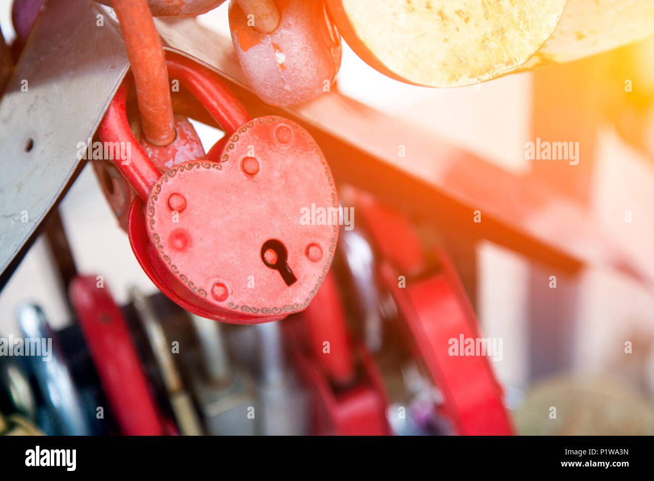 Close-up of the pink castle and other castles in the form of hearts on ...