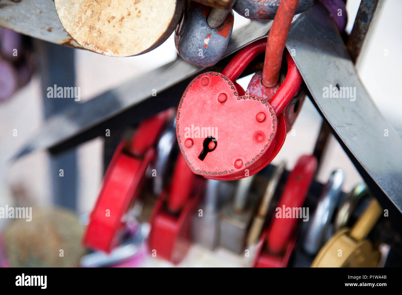 Close-up of the pink castle and other castles in the form of hearts on ...
