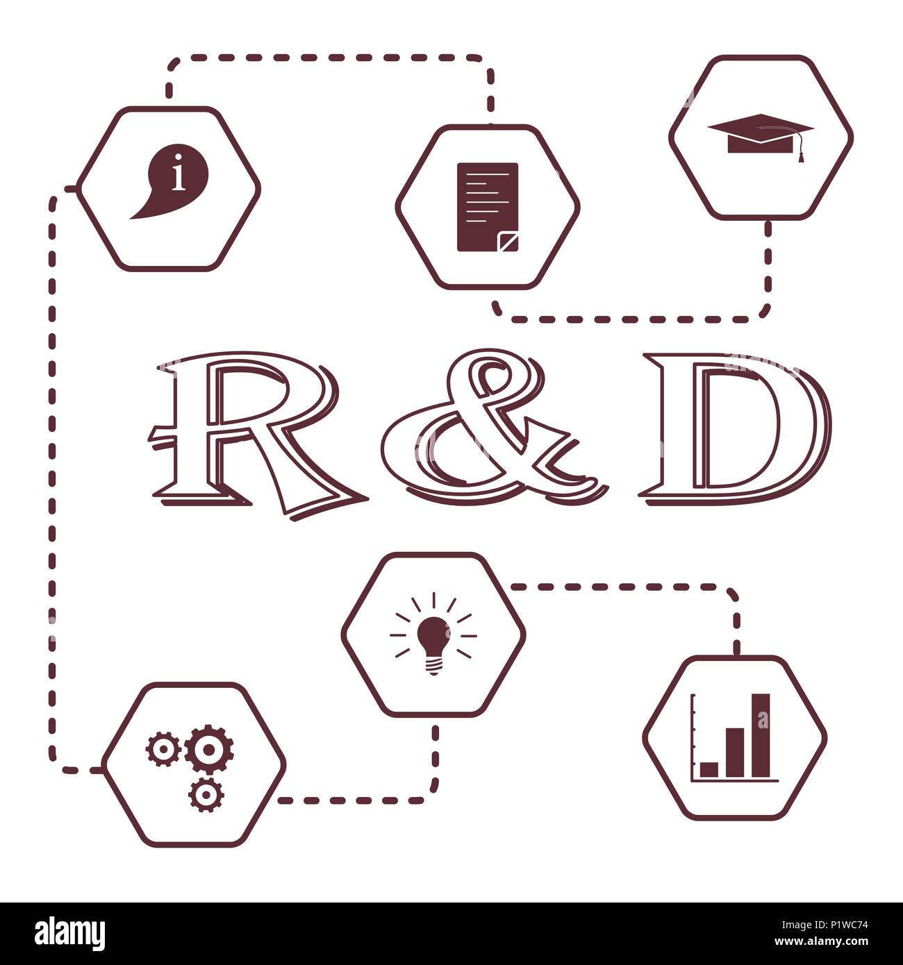 Research and development concept. Graduate cap, document, information ...