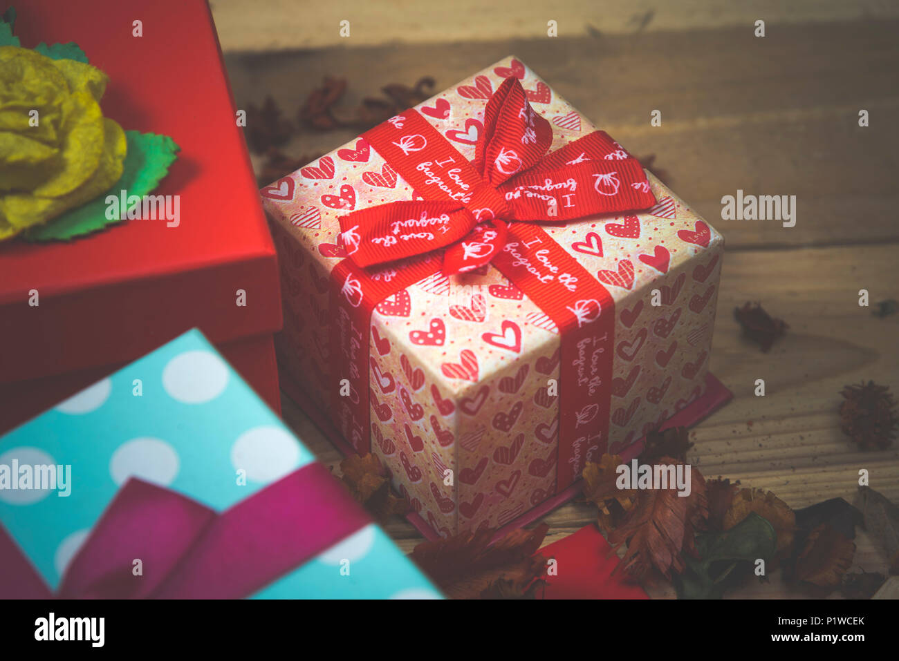 gift box set, vintage filter image Stock Photo - Alamy