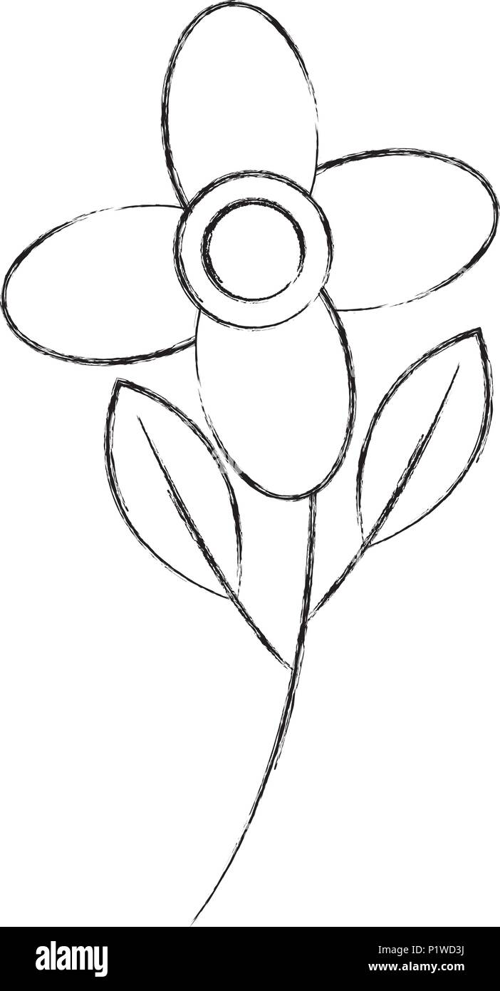 cute flower natural stem leaves image vector illustration sketch Stock ...