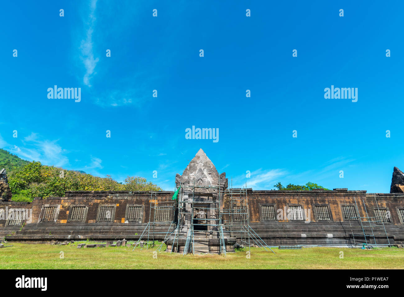 Ancient Wat Phu Khmer temple, Pakse, Champasak,Laos. Rock carving of ...