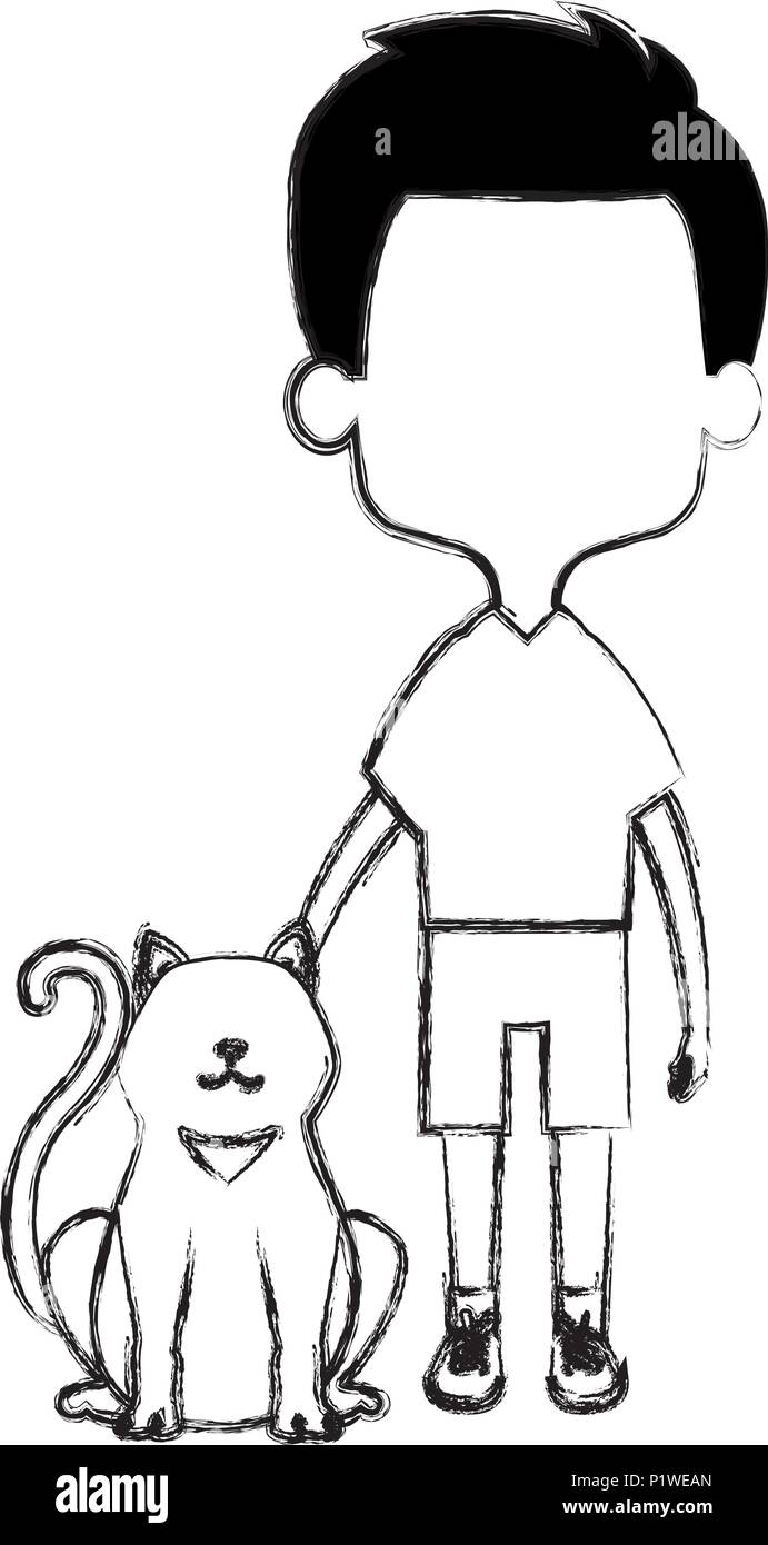 little boy with cute cat Stock Vector Image & Art - Alamy