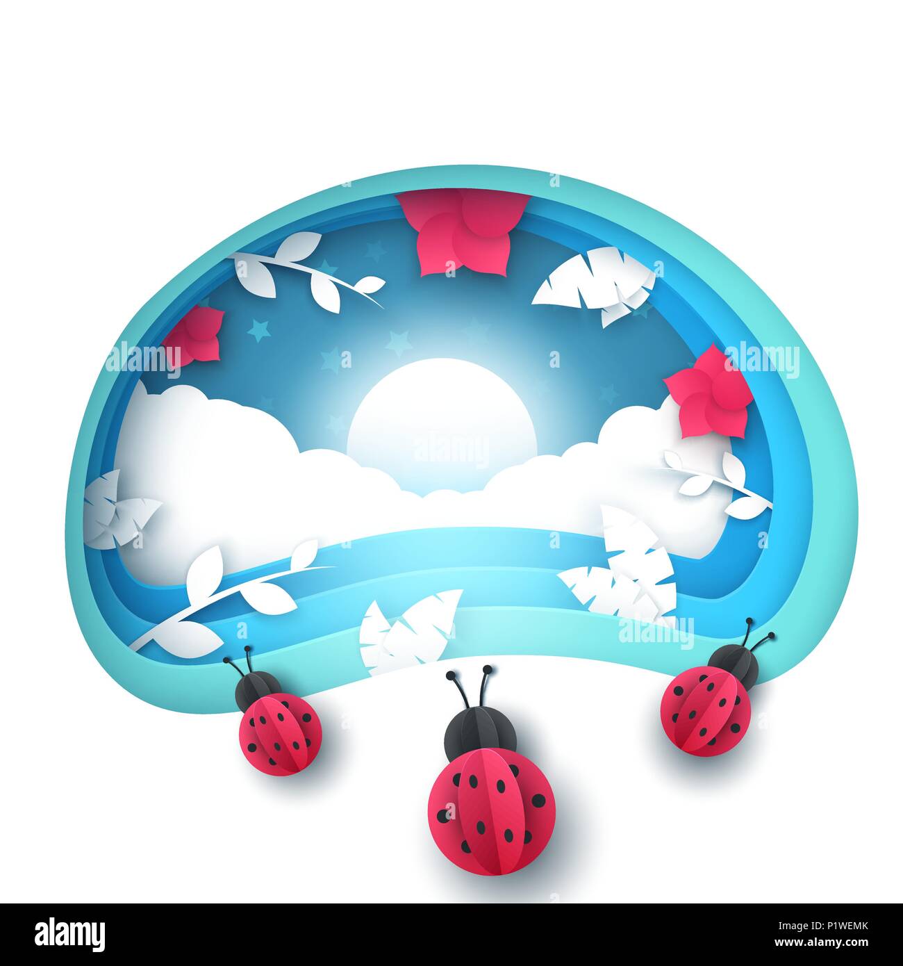 Cartoon paper landscape. Ladybug illustration Stock Vector Image & Art ...