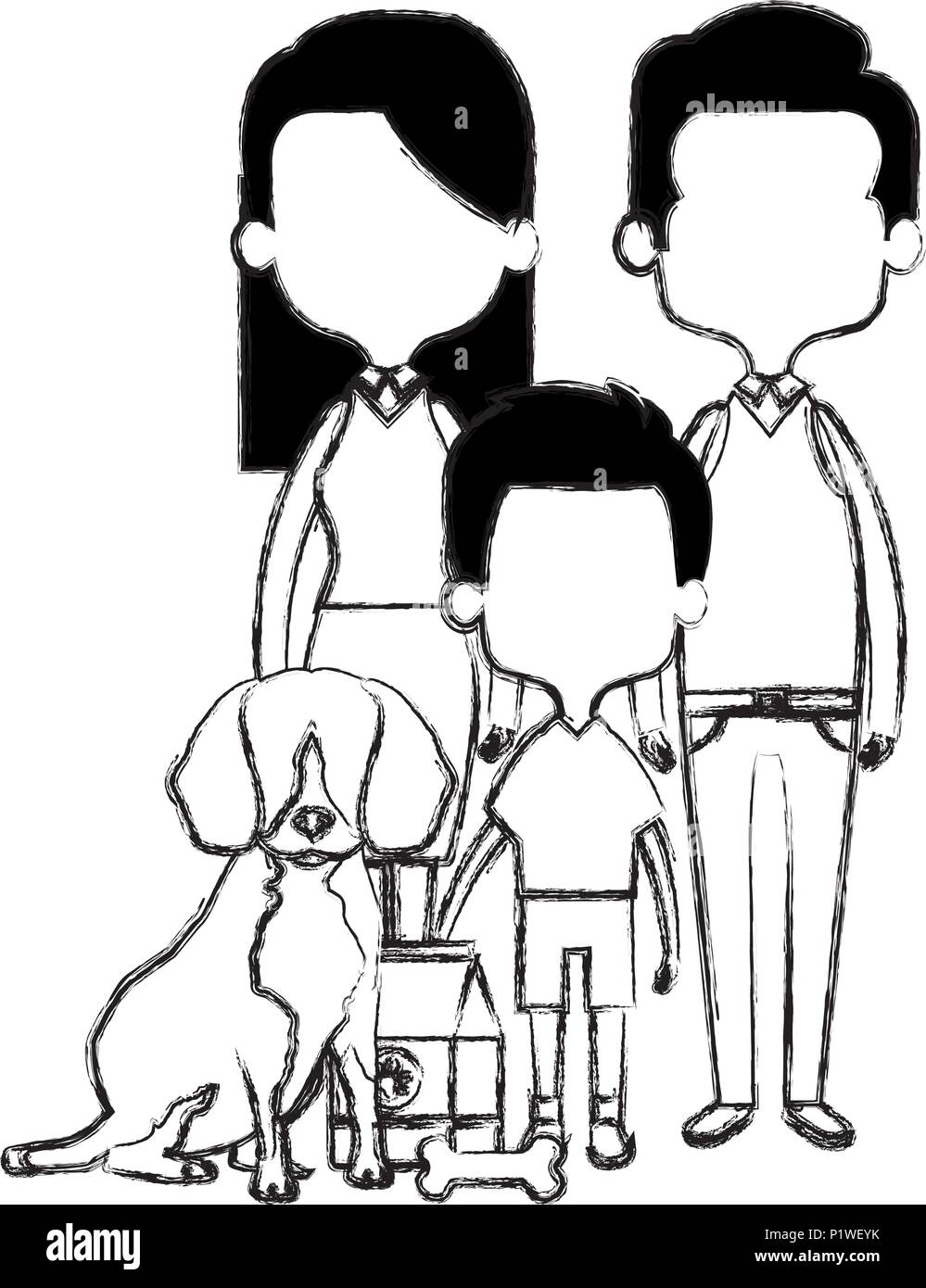 parents with son and cute dog Stock Vector Image & Art - Alamy