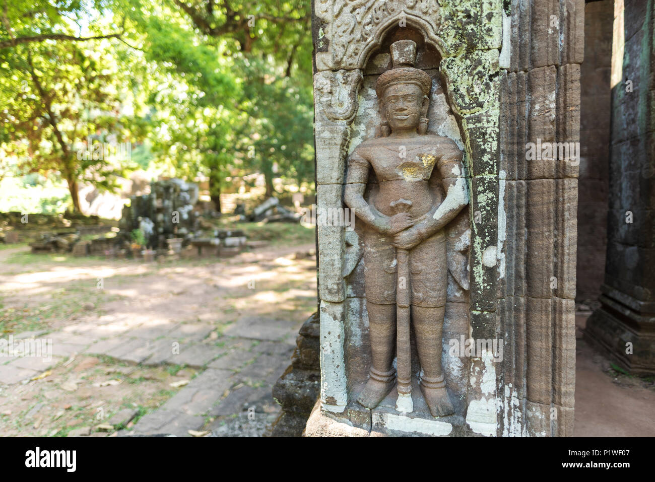 Ancient Wat Phu Khmer temple, Pakse, Champasak,Laos. Rock carving of ...