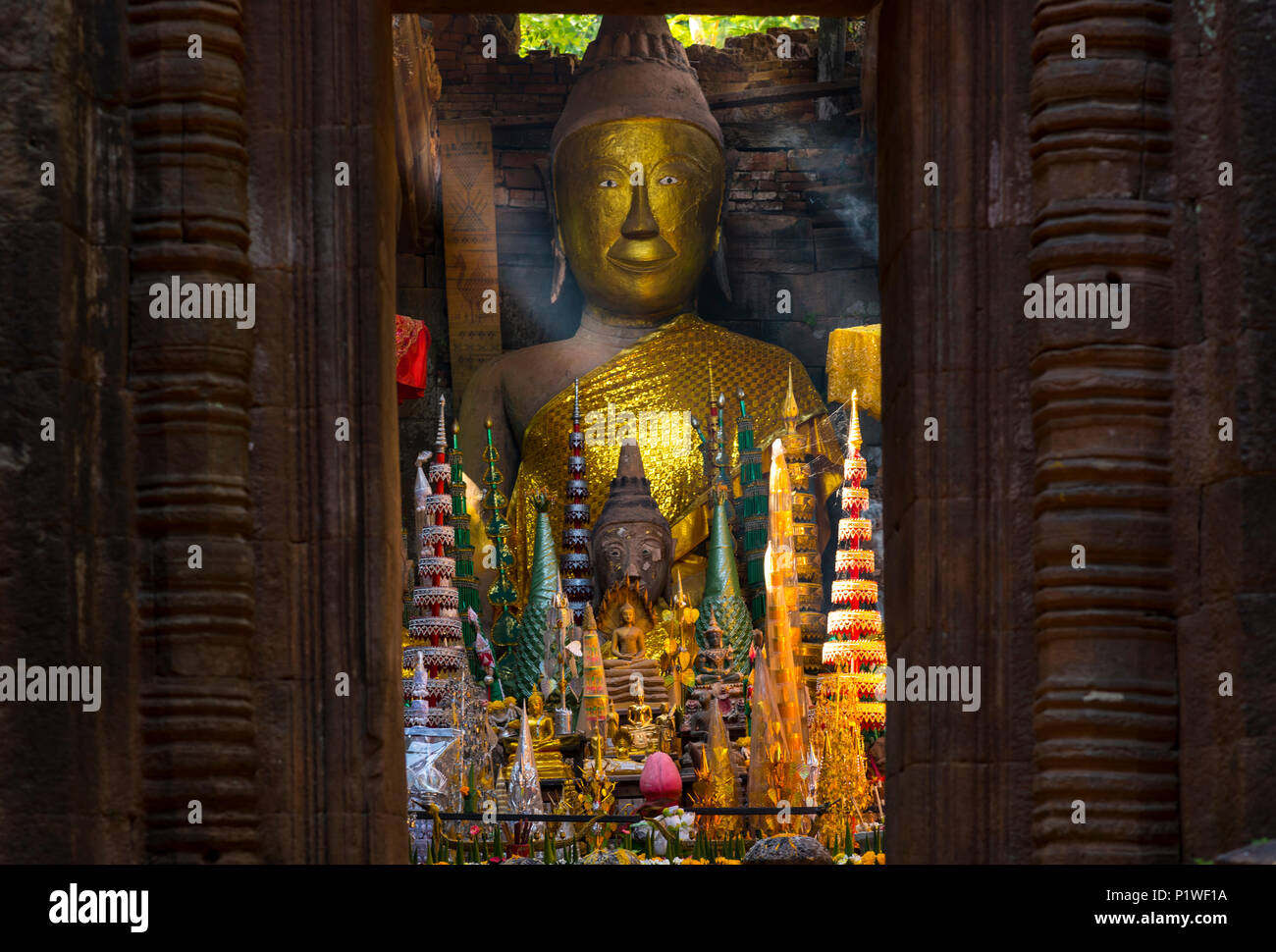 Ancient Wat Phu Khmer temple, Pakse, Champasak,Laos. Rock carving of ...