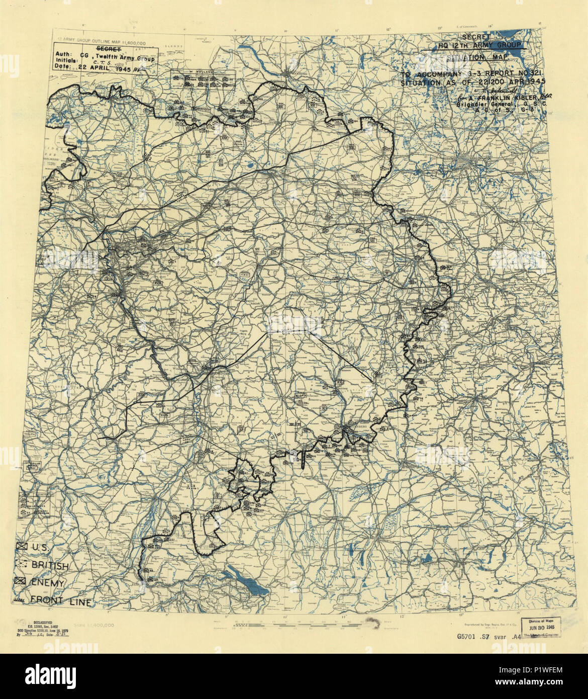 (April 22, 1945), HQ Twelfth Army Group situation map. LOC 2004631943 ...