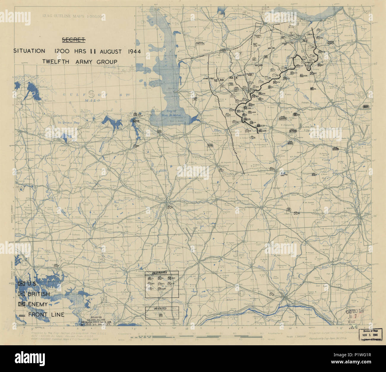 (August 11, 1944), HQ Twelfth Army Group situation map. LOC 2004629105 ...
