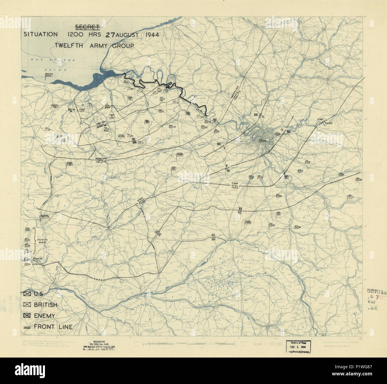 (August 27, 1944), HQ Twelfth Army Group situation map. LOC 2004629121 ...