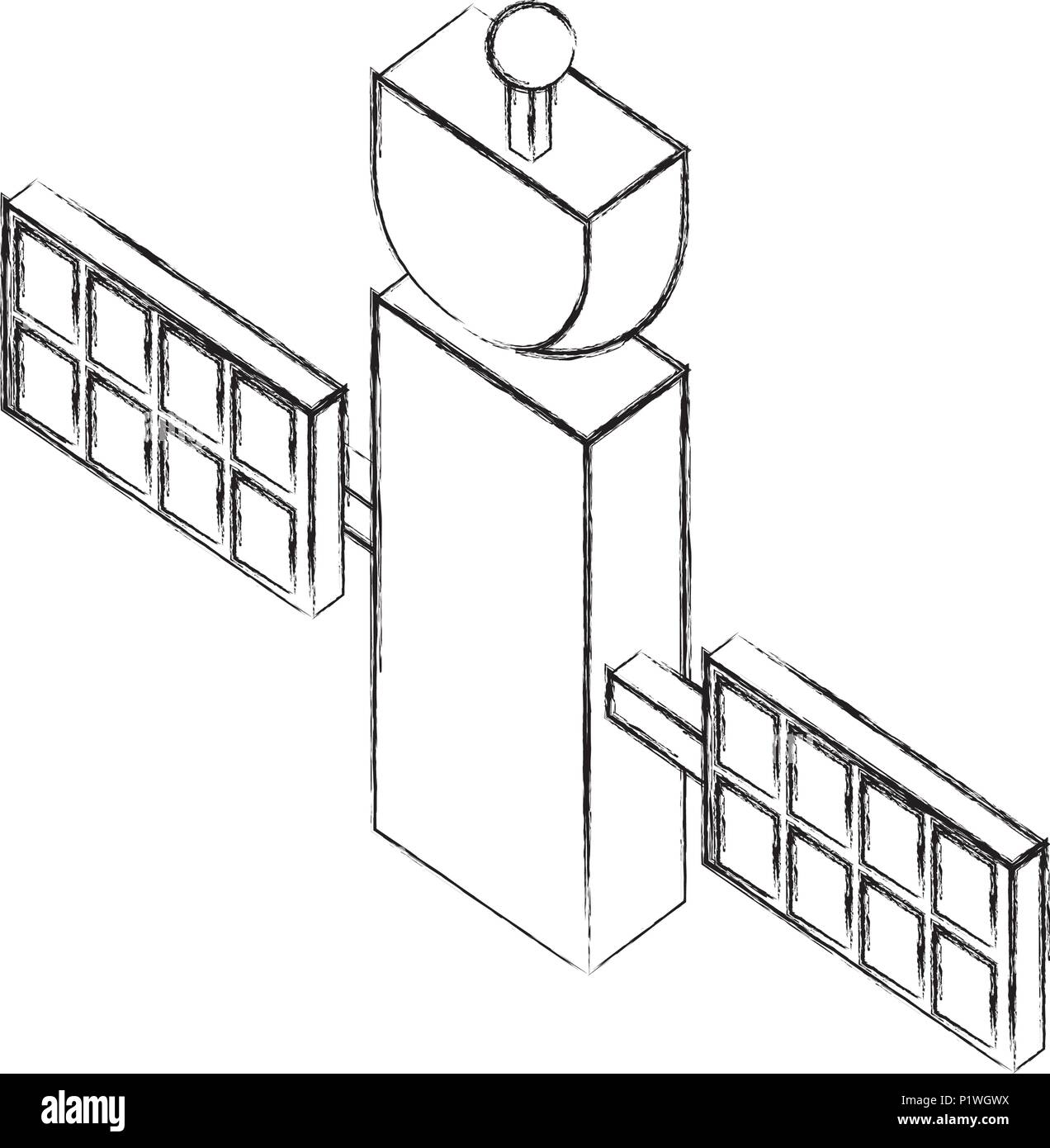satellite communication transmission signal vector illustration sketch ...