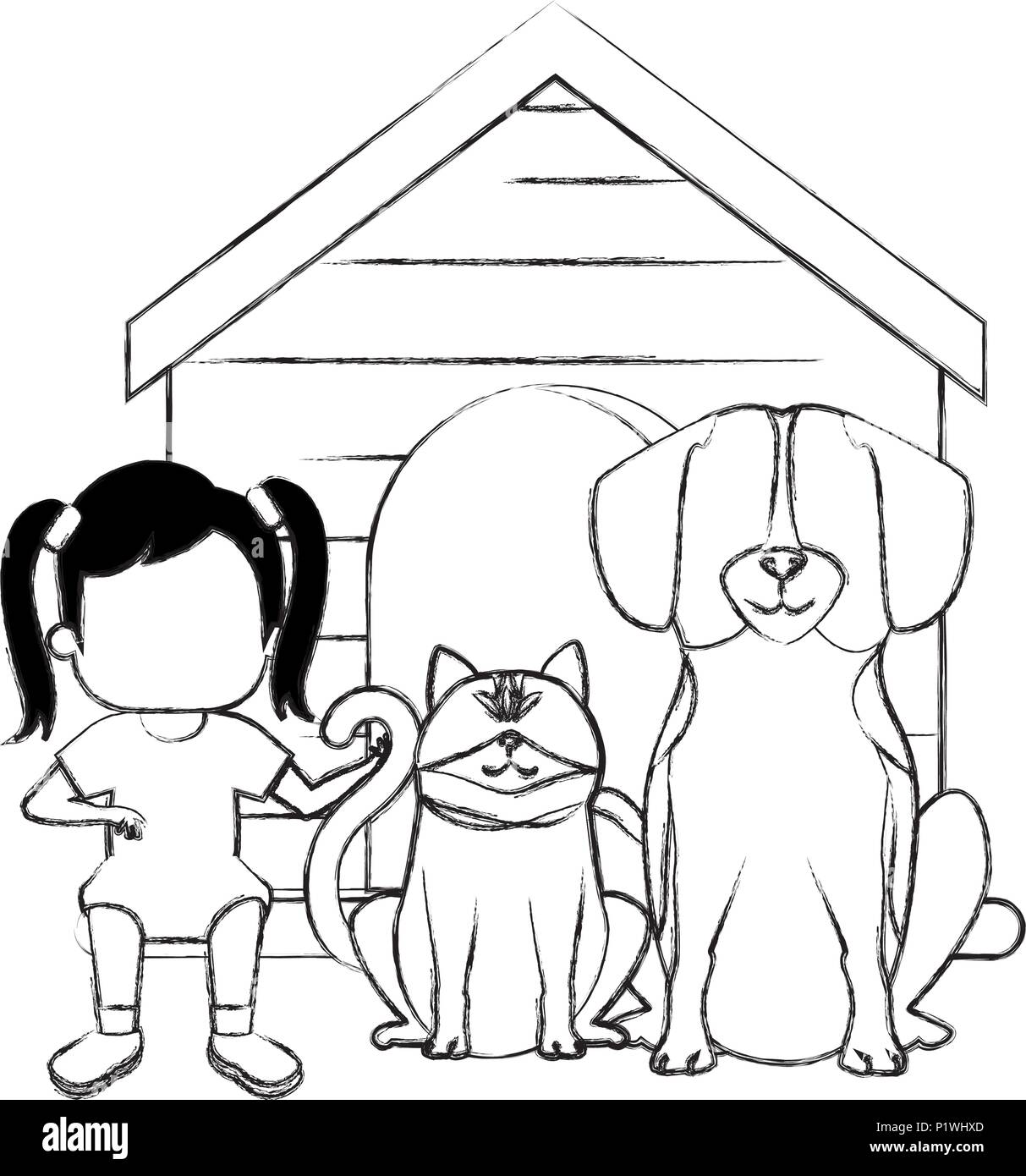 little girl with cute dog and cat Stock Vector Image & Art - Alamy
