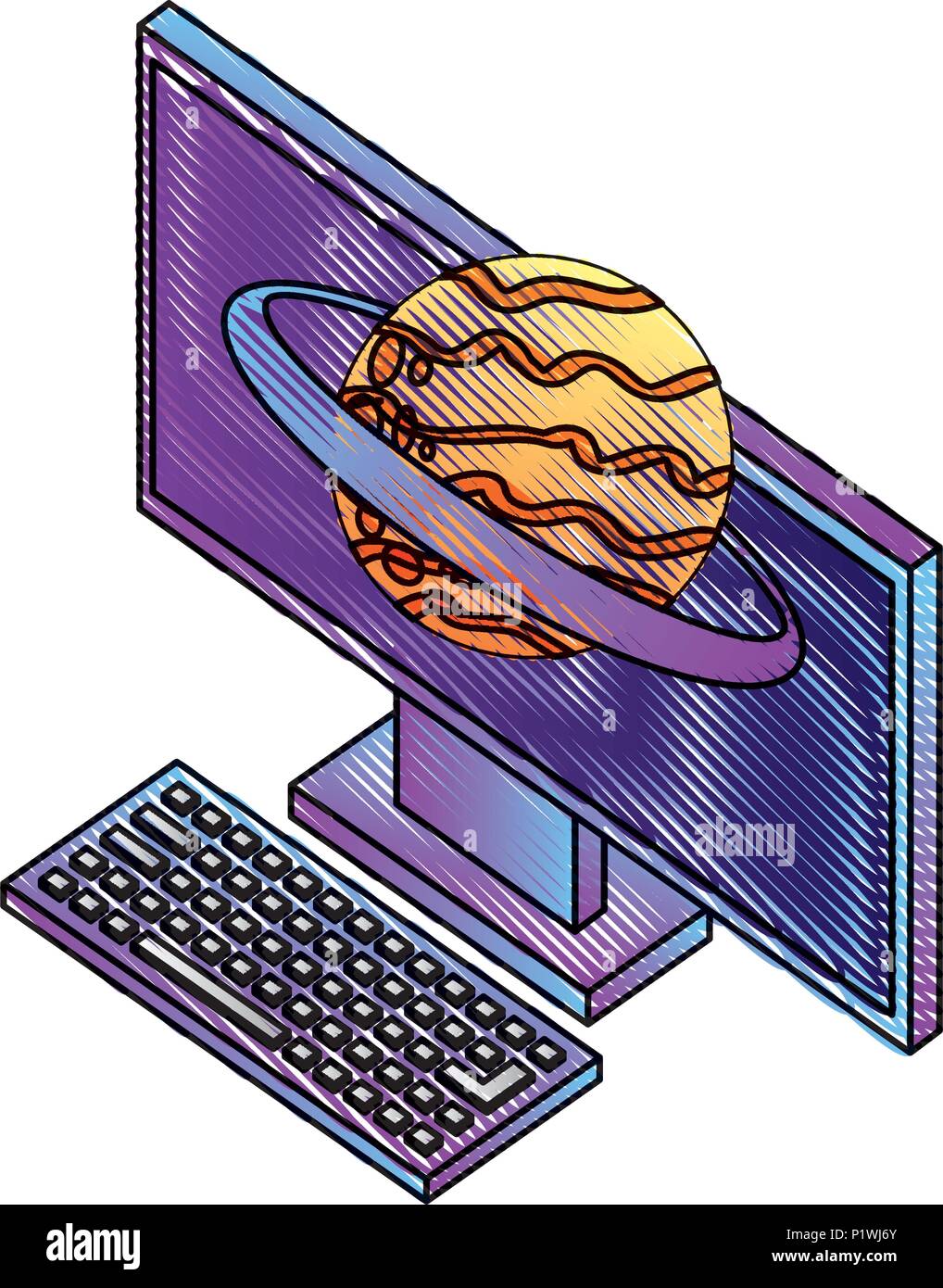 computer device and planet solar system vector illustration isometric ...