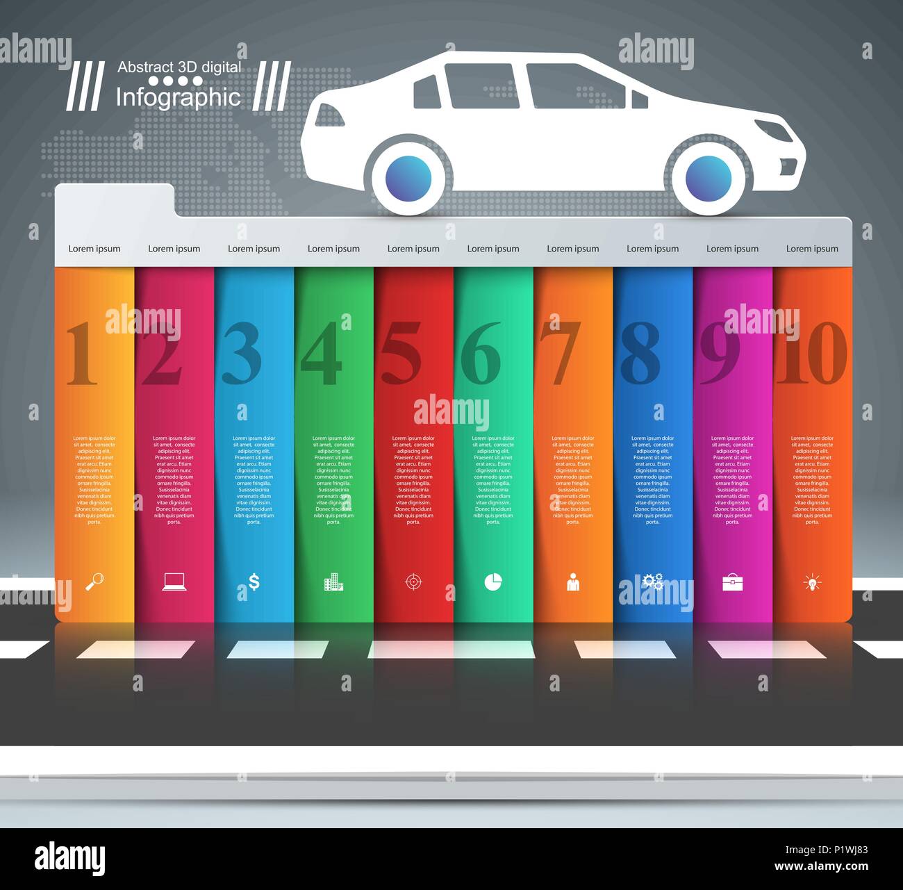 Road infographic design template and marketing icons. Car icon Stock ...