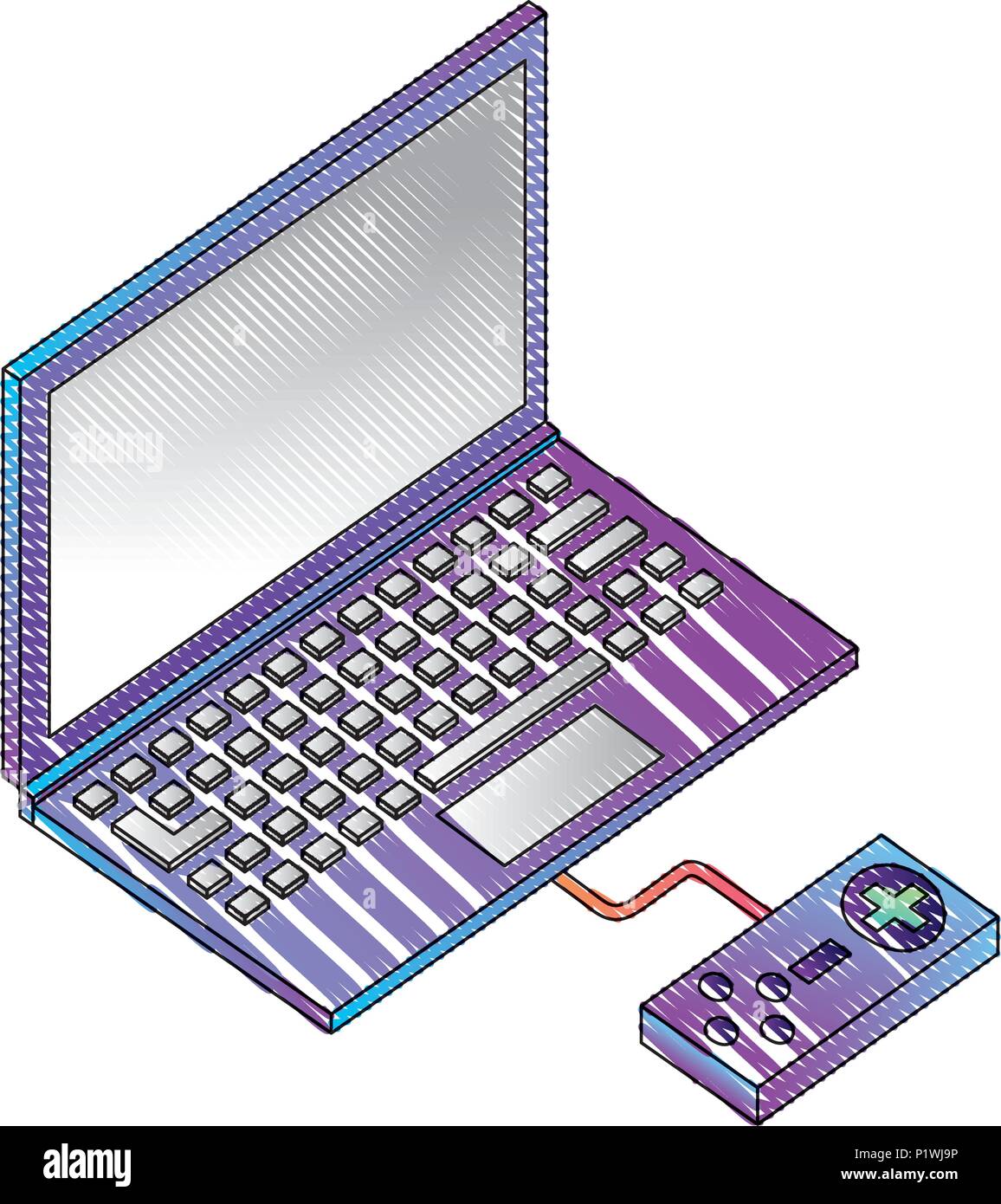 laptop connected with game control gadget vector illustration isometric ...