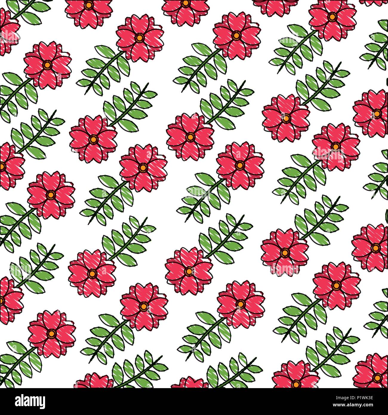 flower branch leaves nature decoration pattern vector illustration ...