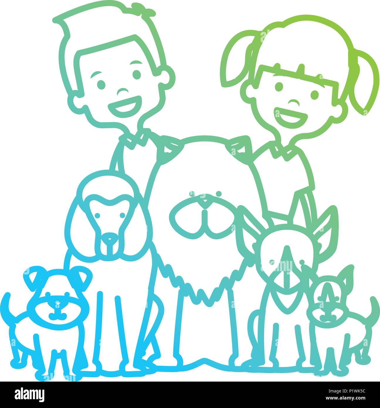 Little girl playing with dogs Stock Vector Images - Alamy