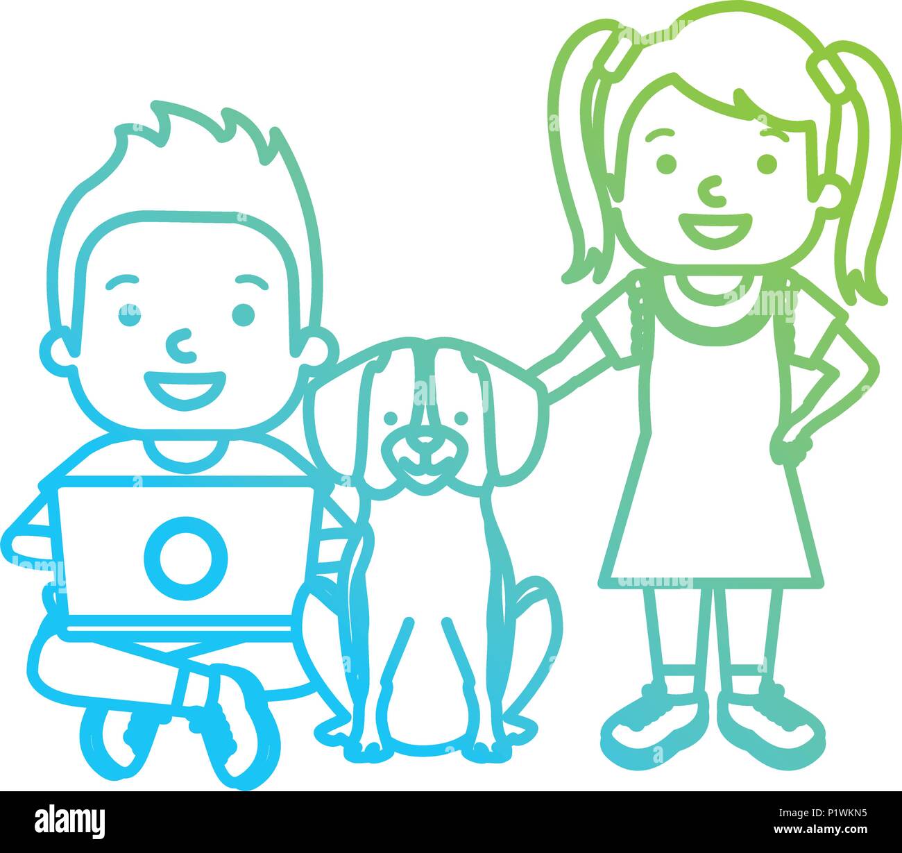 kids with laptop and cute dog Stock Vector Image & Art - Alamy
