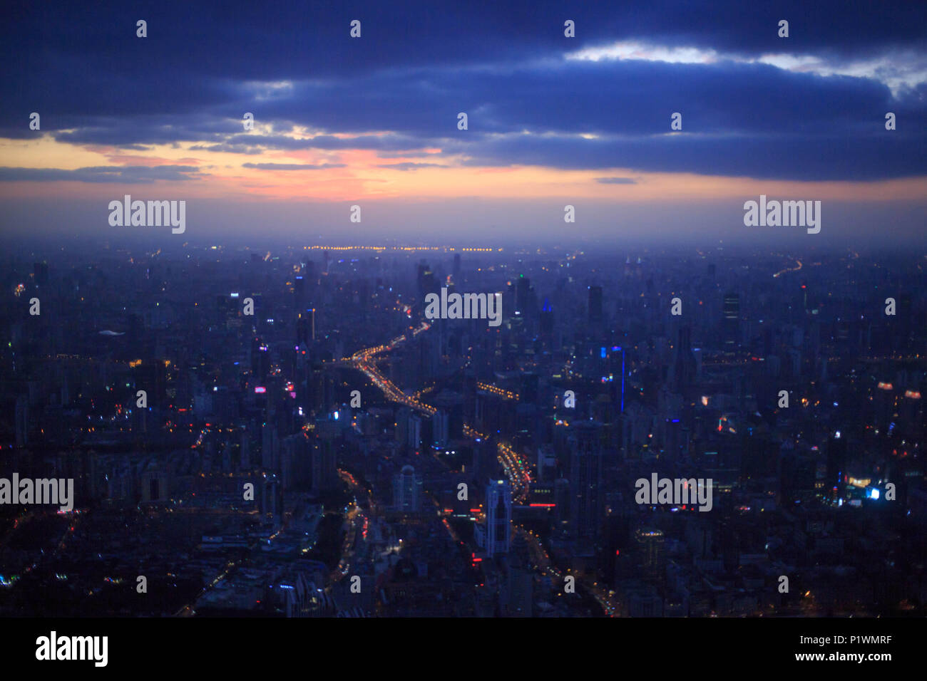 Sunset through the smog and haze over downtown Shanghai Stock Photo - Alamy