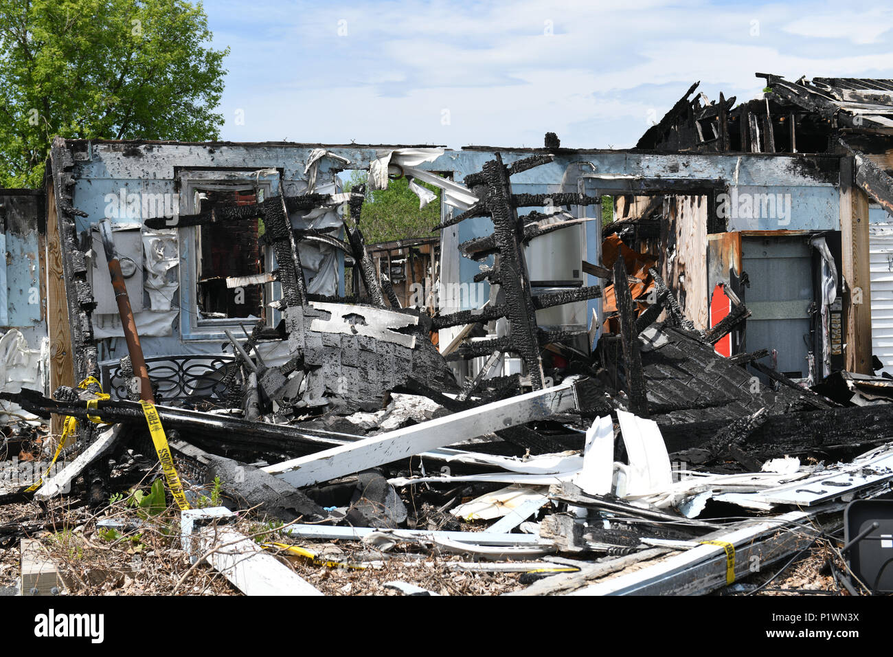 The charred remains of a motel burned down in a devestating fire Stock ...