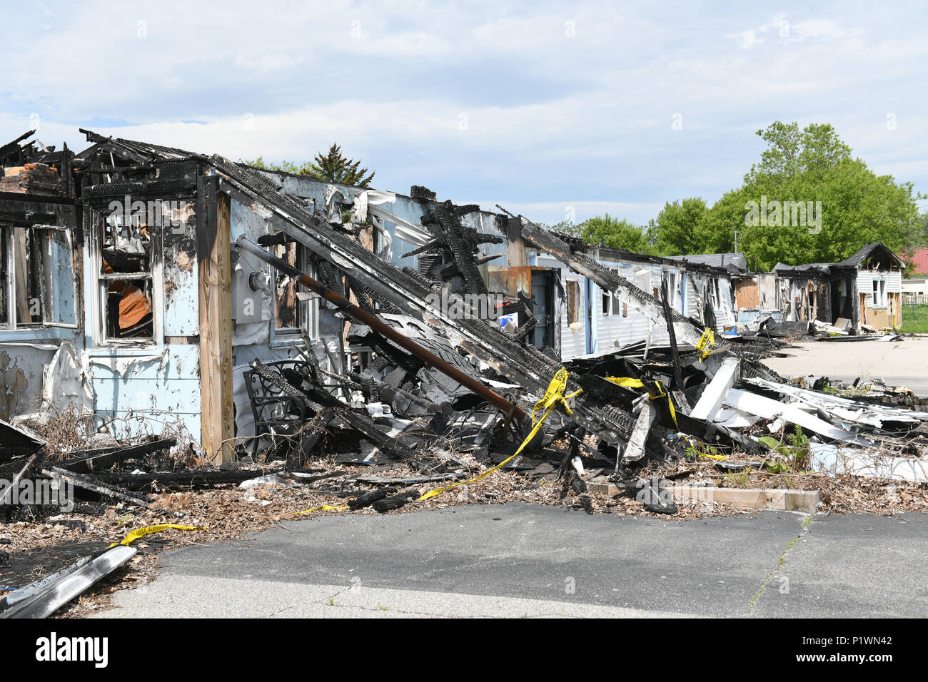 The charred remains of a motel burned down in a devestating fire Stock ...