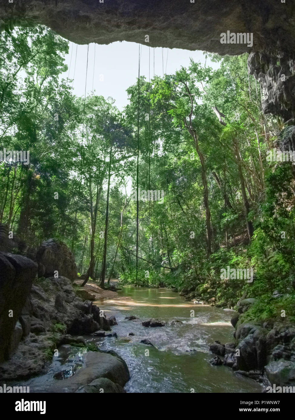 rock formation and a river named Rio Frio located in Belize in Central ...