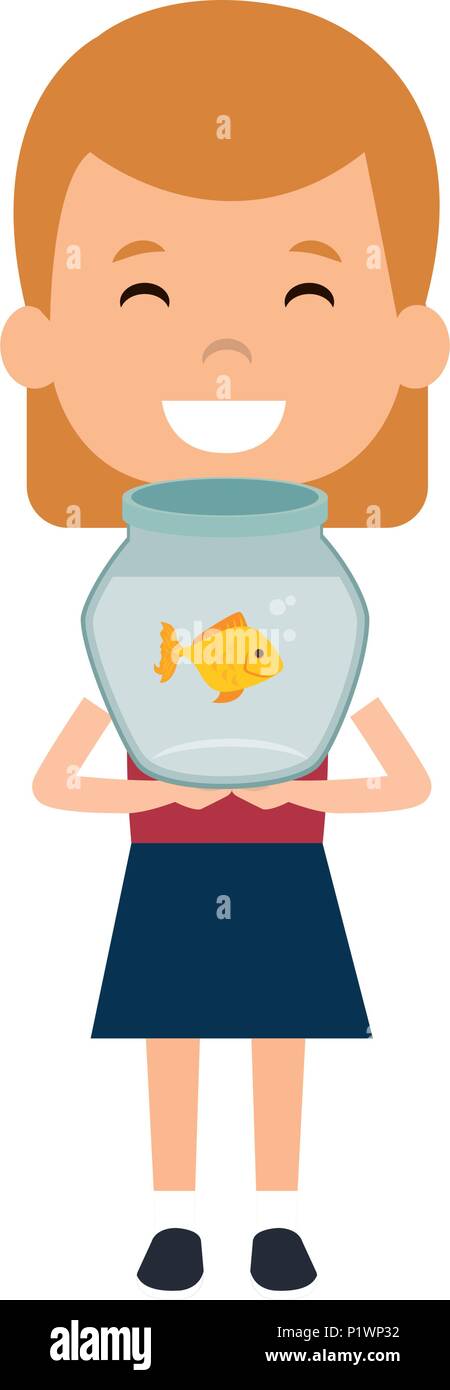 little girl with aquarium fish vector illustration design Stock Vector ...