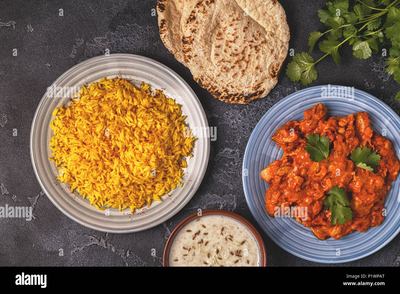 Traditional Indian curry with rice. Top view Stock Photo - Alamy