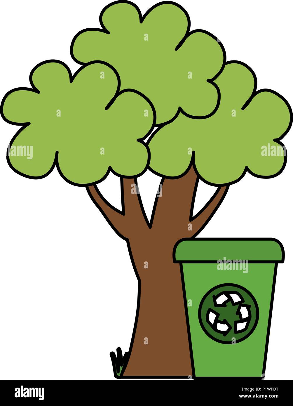 ecology tree plant with recycle bin vector illustration design Stock ...