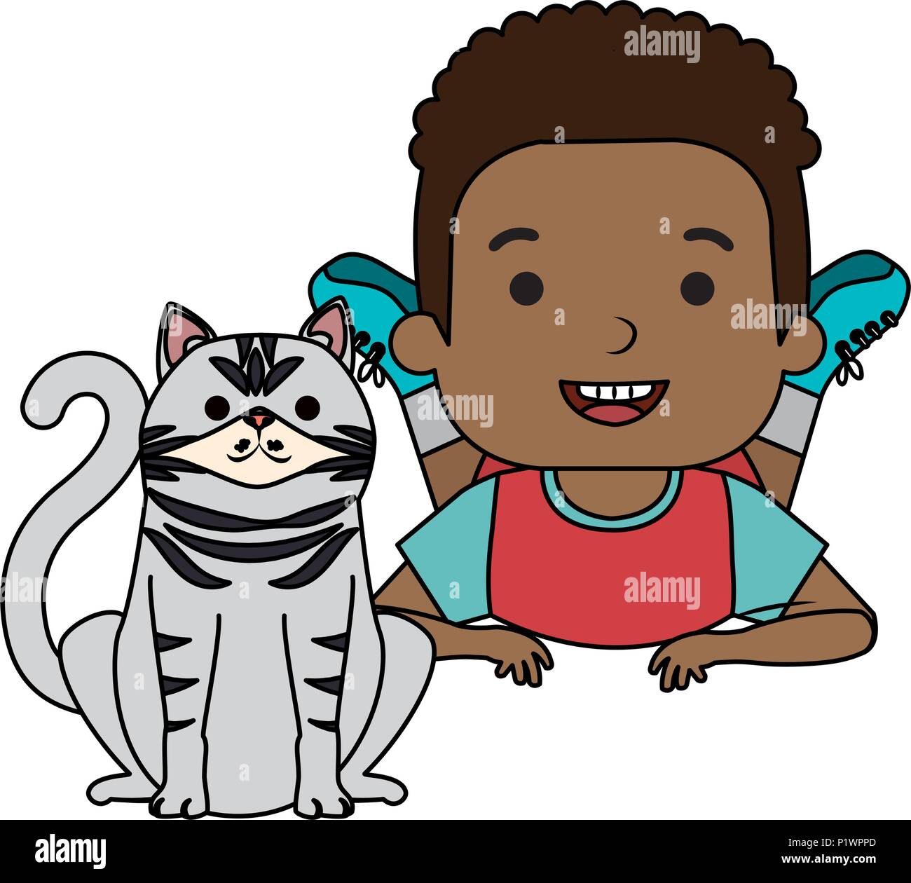 little boy with cute cat vector illustration design Stock Vector Image ...