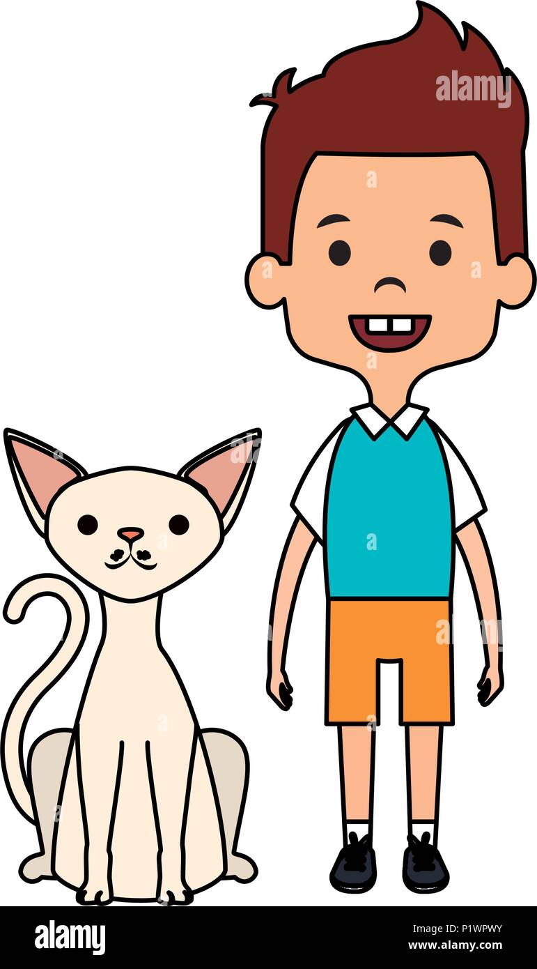 little boy with cute cat vector illustration design Stock Vector Image ...