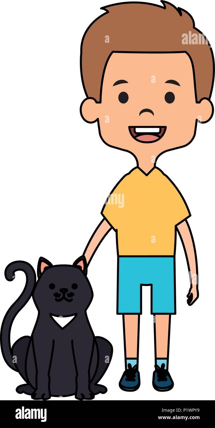little boy with cute cat vector illustration design Stock Vector Image ...