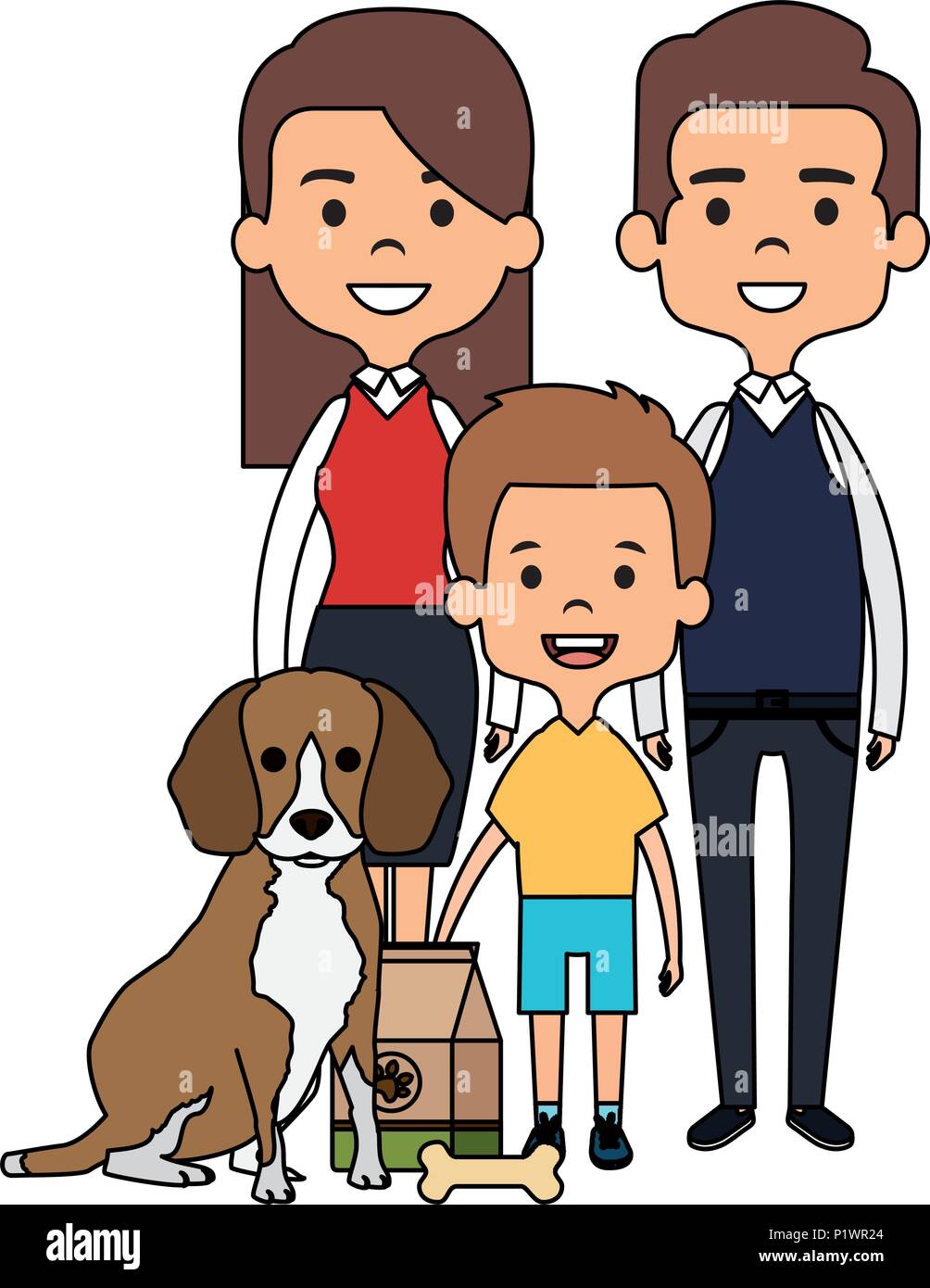 parents with son and cute dog vector illustration design Stock Vector ...