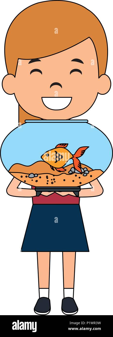 little girl with aquarium fish vector illustration design Stock Vector ...
