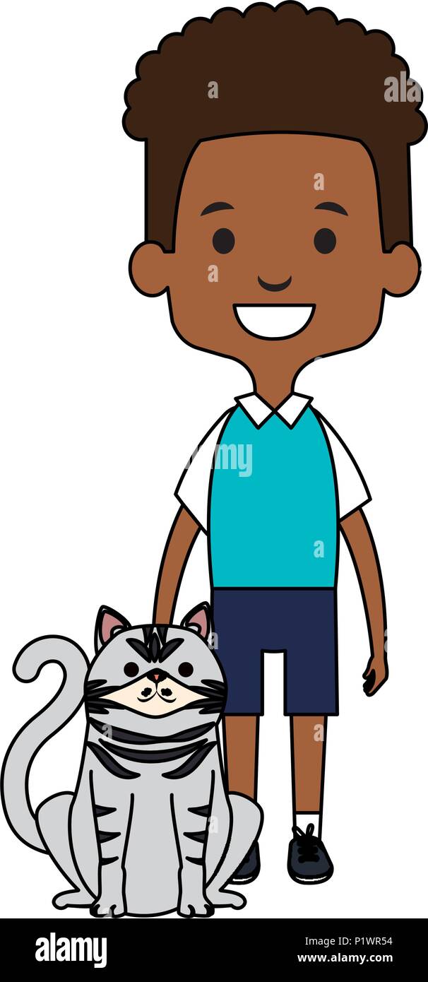 little boy with cute cat vector illustration design Stock Vector Image ...