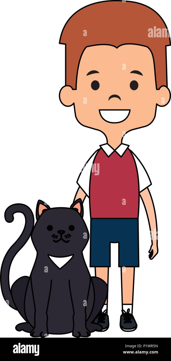little boy with cute cat vector illustration design Stock Vector Image ...